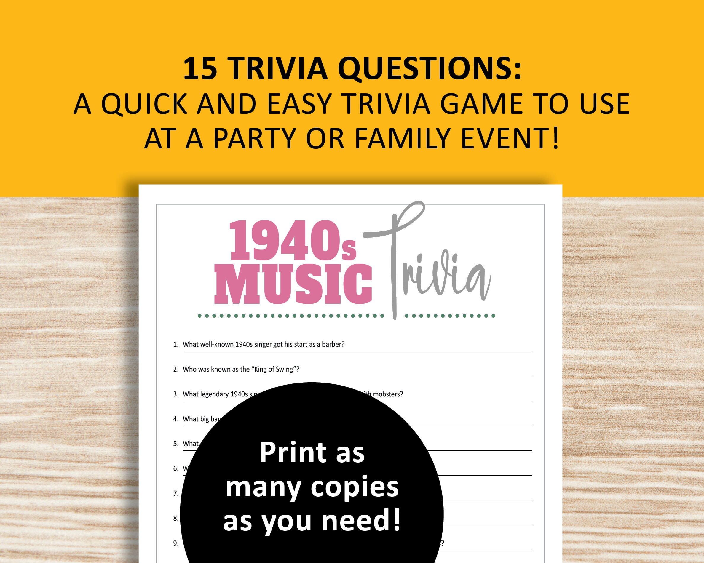 1940s Music Trivia Game, 40s History, Pop Culture Printable Games ...