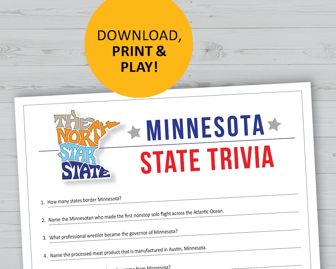 Minnesota Trivia Game, Printable, U.S. State Instant Download, Family ...