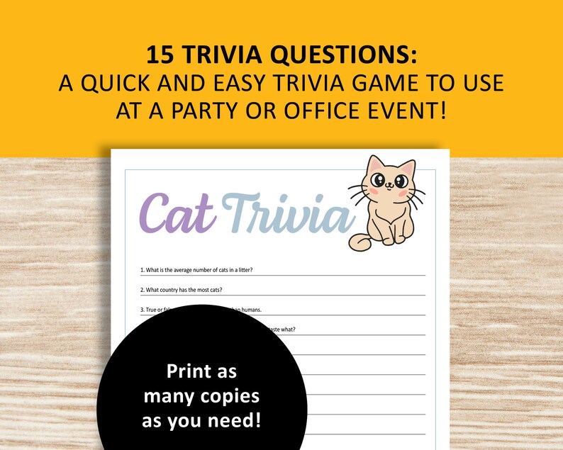 Cat Trivia Printable Game, Animal Lover, Cats Instant Download, Family ...