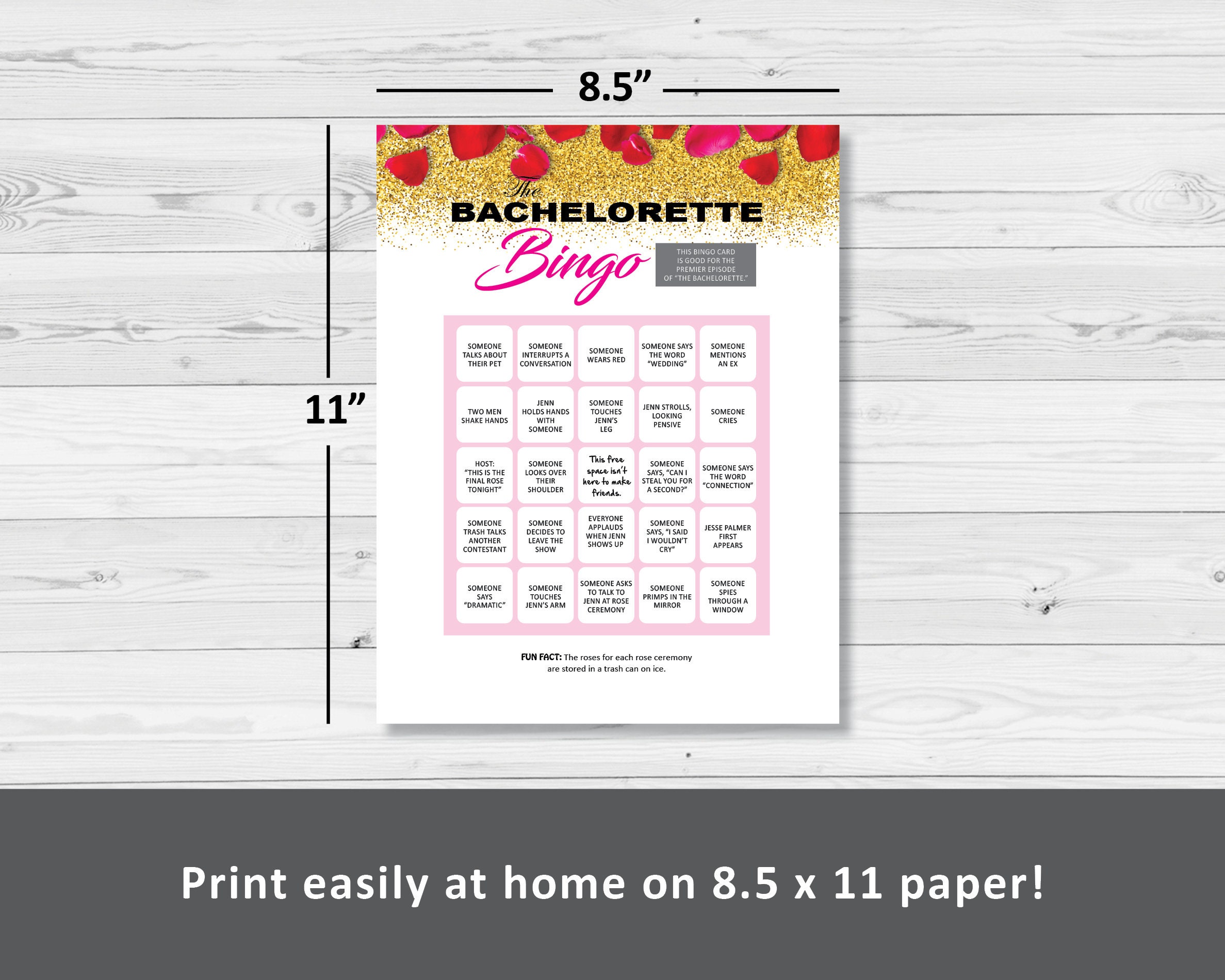 The Bachelorette Bingo Cards, Premier Episode Jenn Tran Season, Tv Show ...