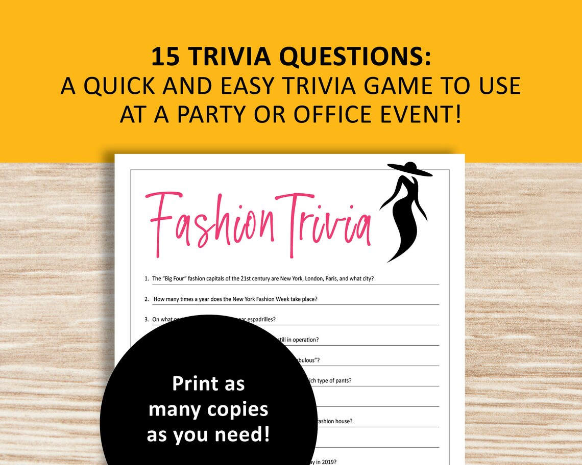 Fashion Trivia Game, Designers Printable, Instant Download, Party Games ...