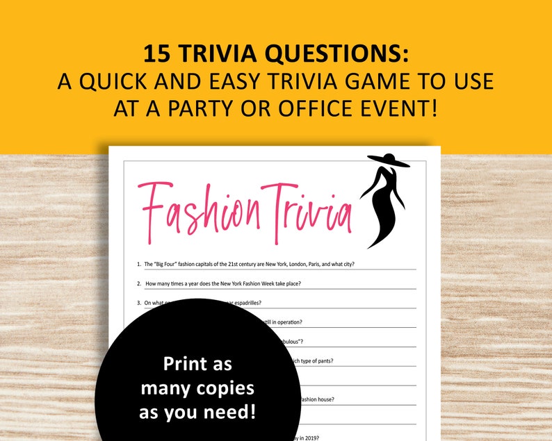 Fashion Trivia Game, Designers Printable, Instant Download, Party Games ...
