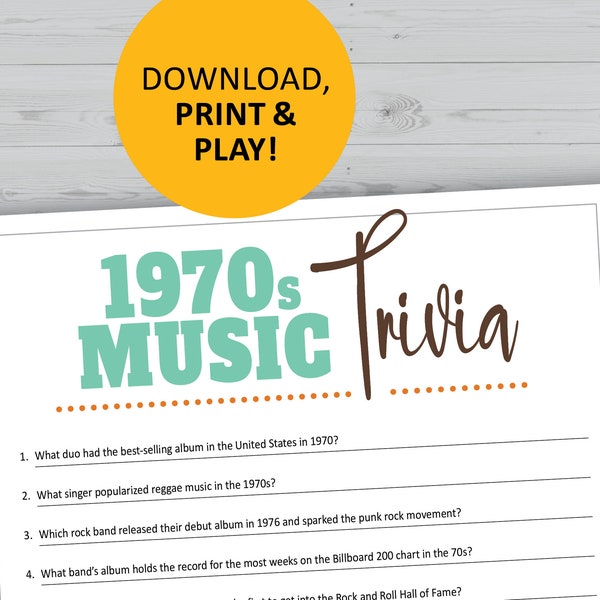 1970s Music Trivia Game - Etsy