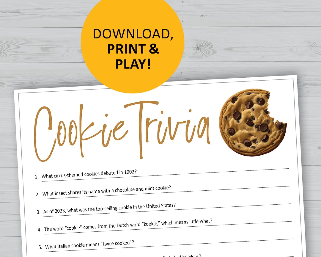 Cookie Trivia Game, Printable, Instant Download, Cookies, Party Games ...