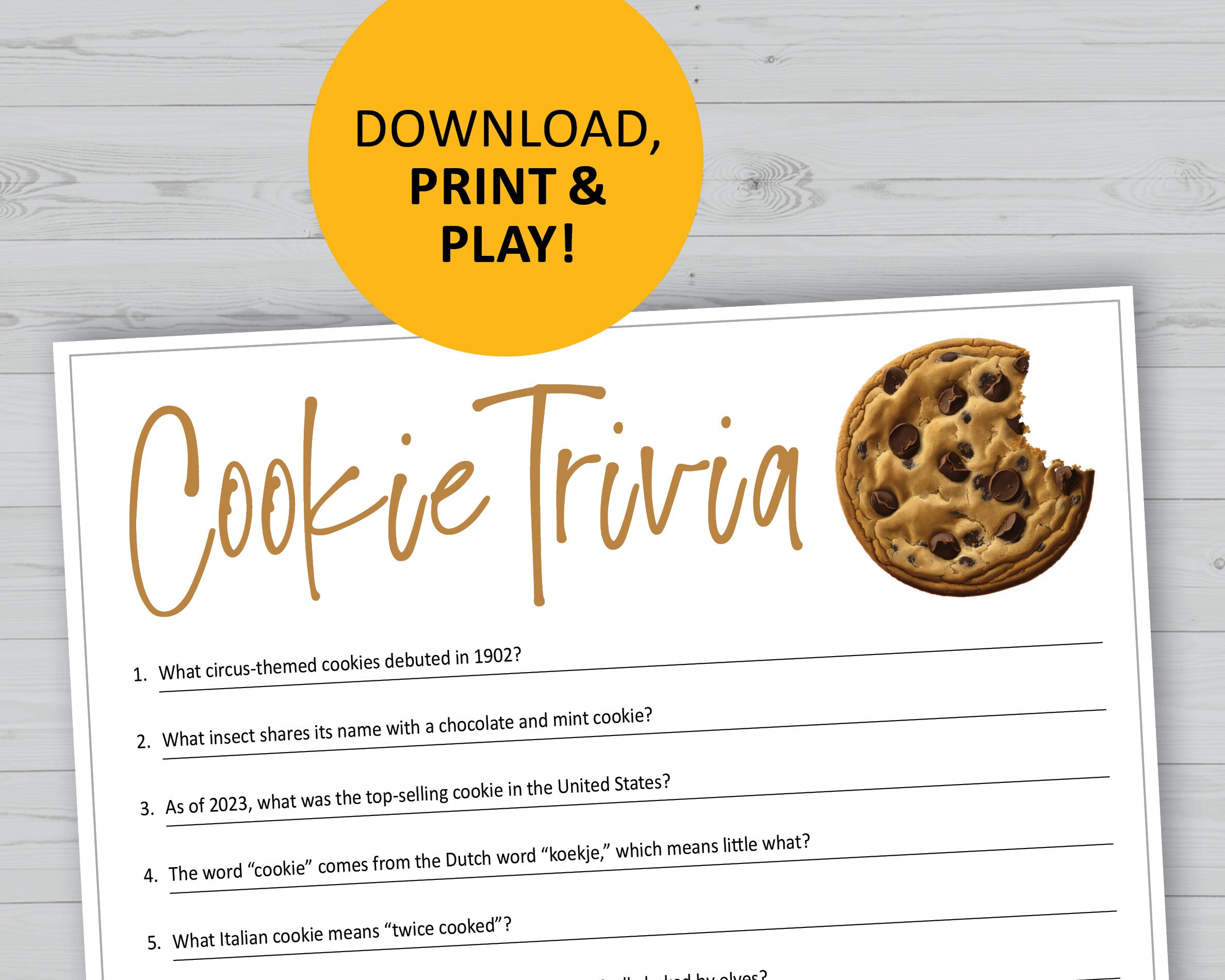 Cookie Trivia Game, Printable, Instant Download, Cookies, Party Games ...