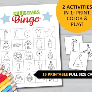 Christmas Bingo Printable, Kids Coloring, Instant Download Game ...