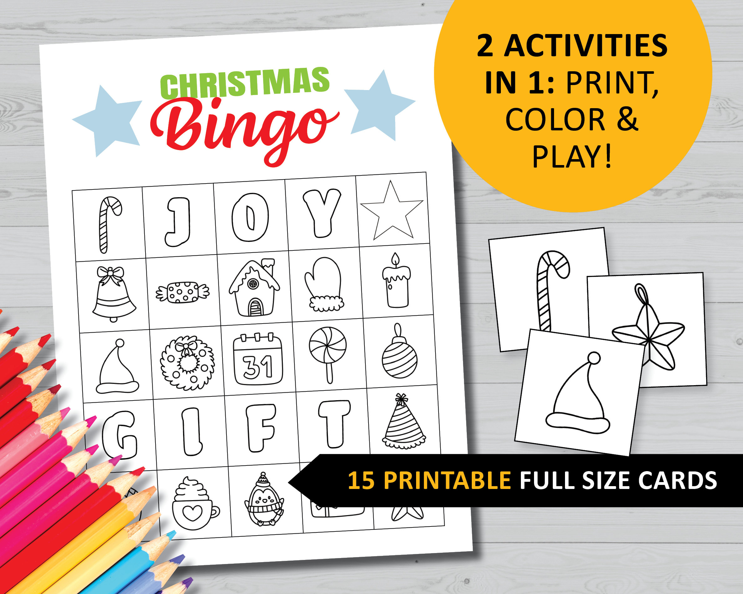 Christmas Bingo Printable, Kids Coloring, Instant Download Game ...