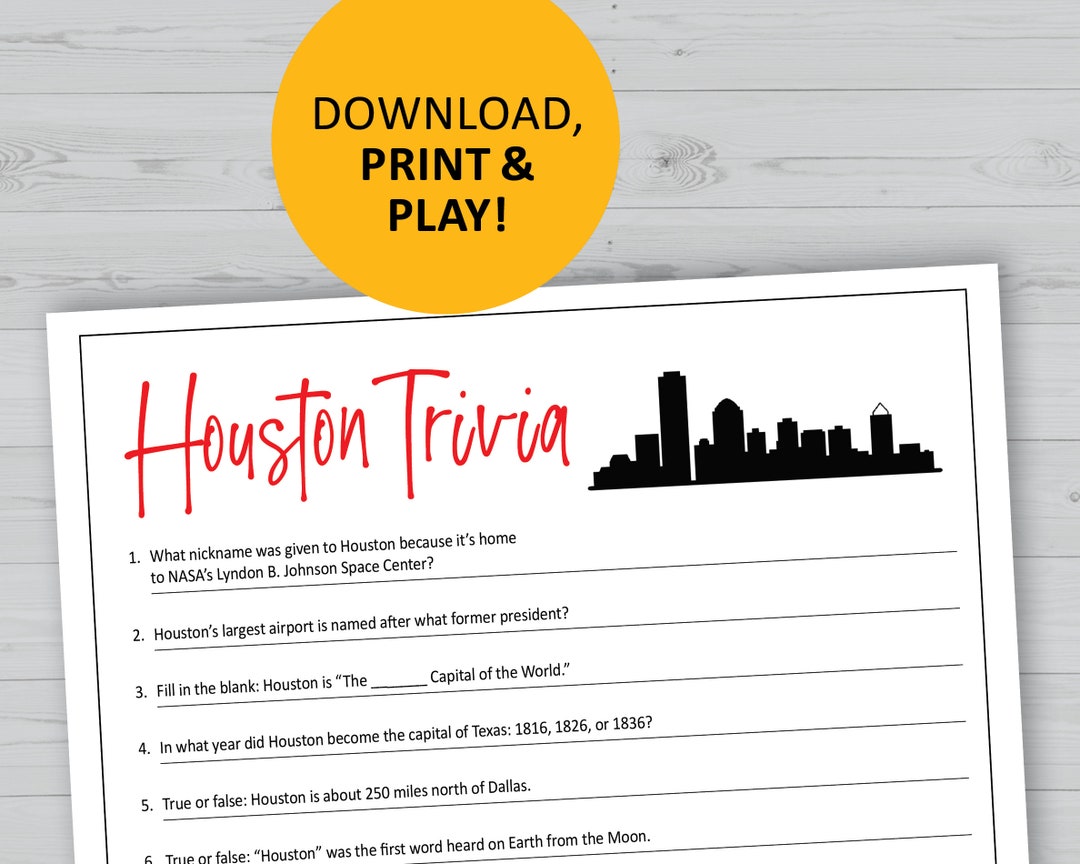 Houston Trivia Game Printable, Texas History Questions, Instant ...