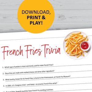 French Fries Trivia Game, Printable, Instant Download, Fast Food Party ...
