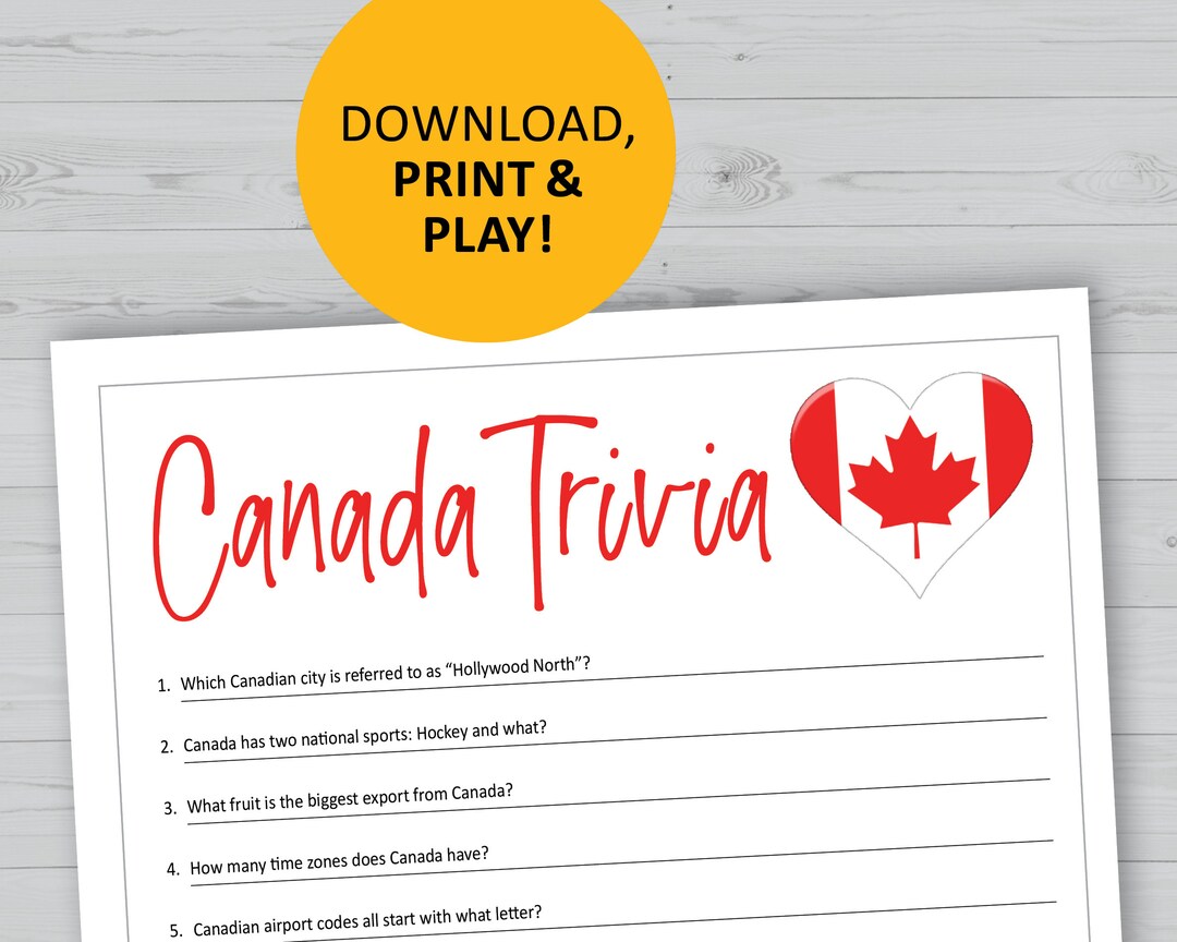 Canada Trivia Game, Canadian History Questions Printable, Instant ...