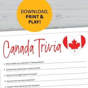 Canada Trivia Game, Canadian History Questions Printable, Instant ...