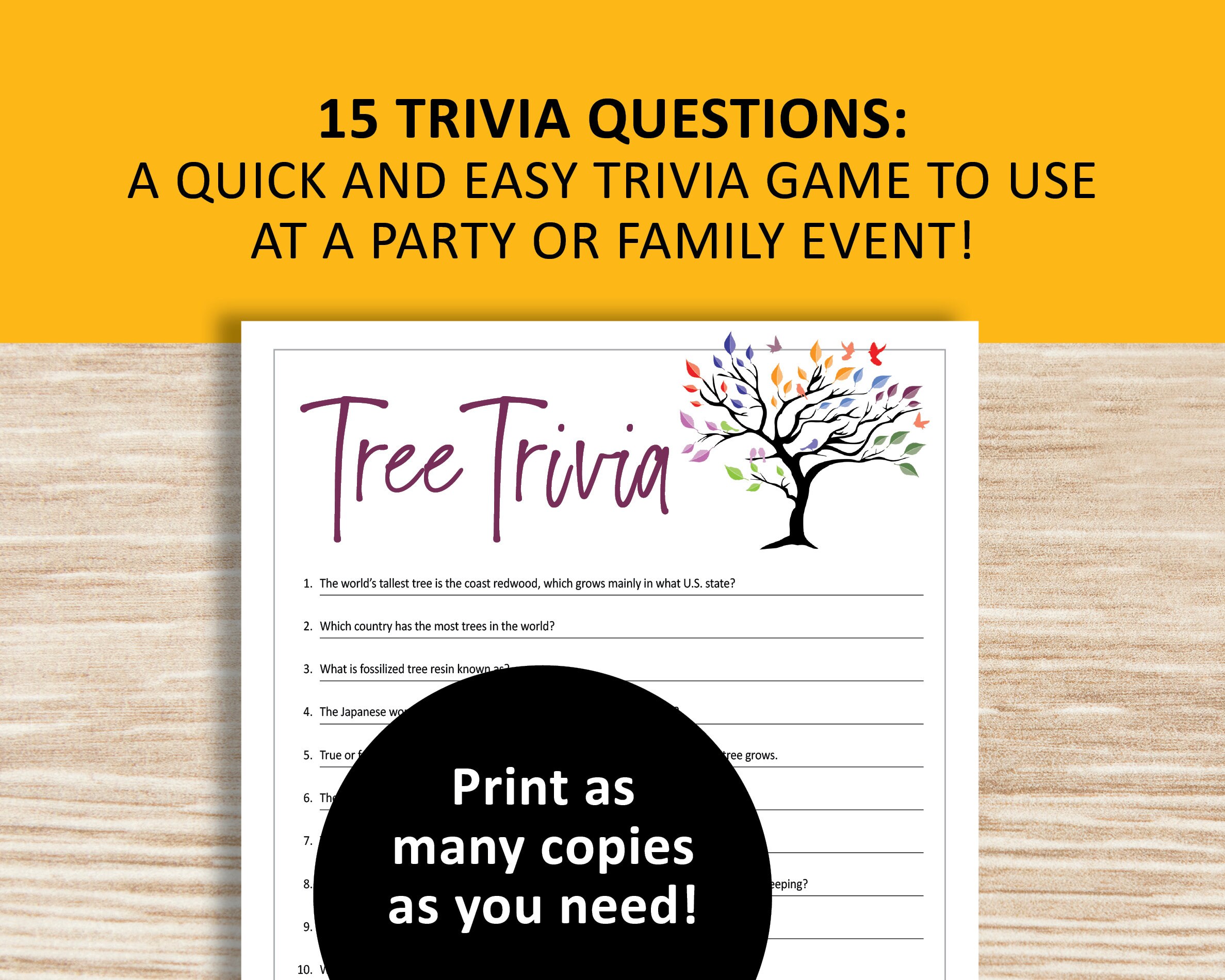 Tree Trivia Game, Nature Printable, Instant Download, Party Games ...