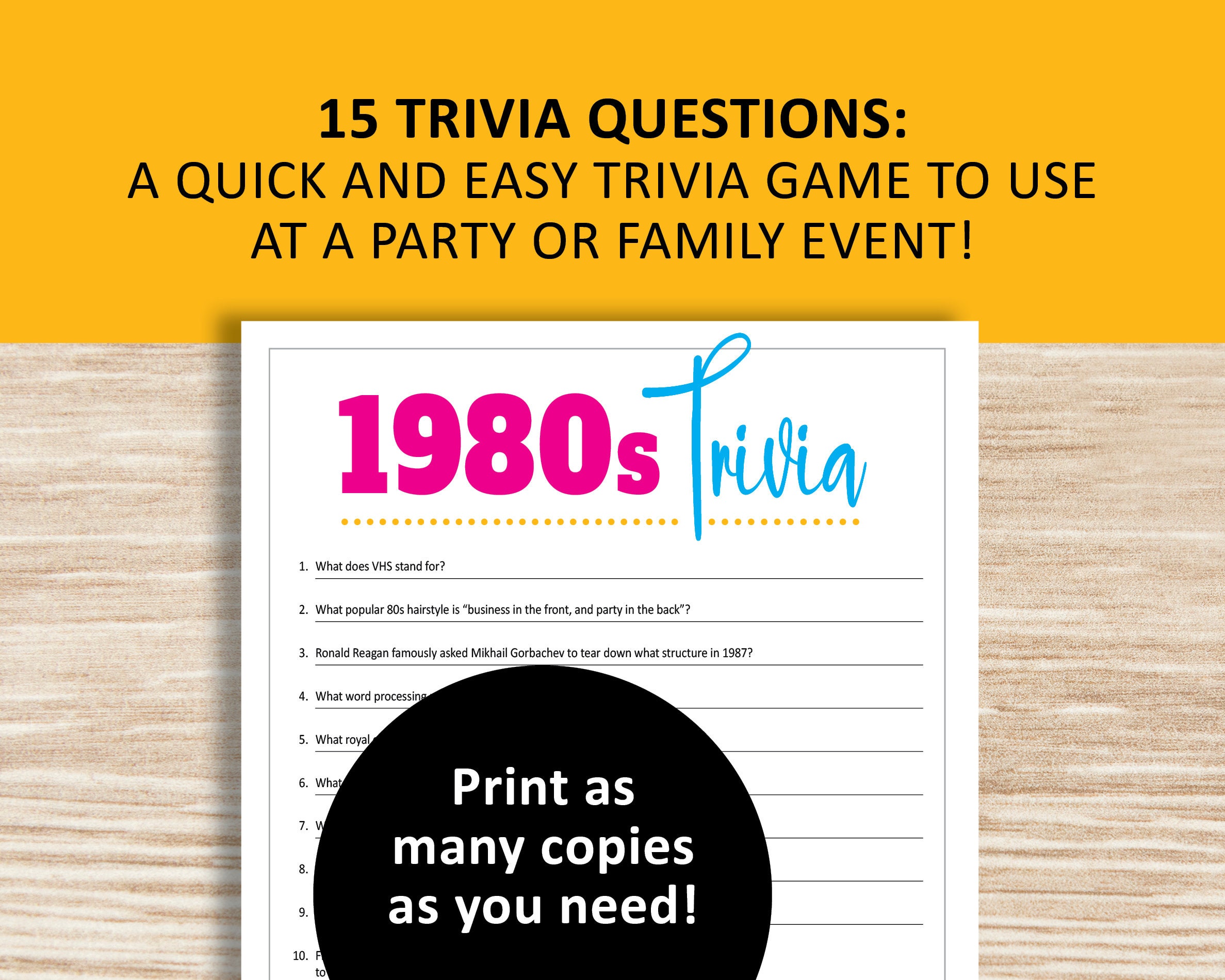 1980s Trivia Game, 80s History, Pop Culture Printable Games, Instant ...