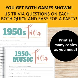 1950s Trivia Game Bundle, 50s History, Music, Pop Culture Printable ...