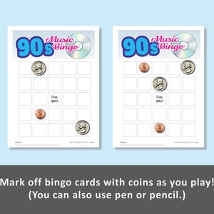 90s Music Bingo Boards, 1990s Printable Game, Instant Download, Party ...