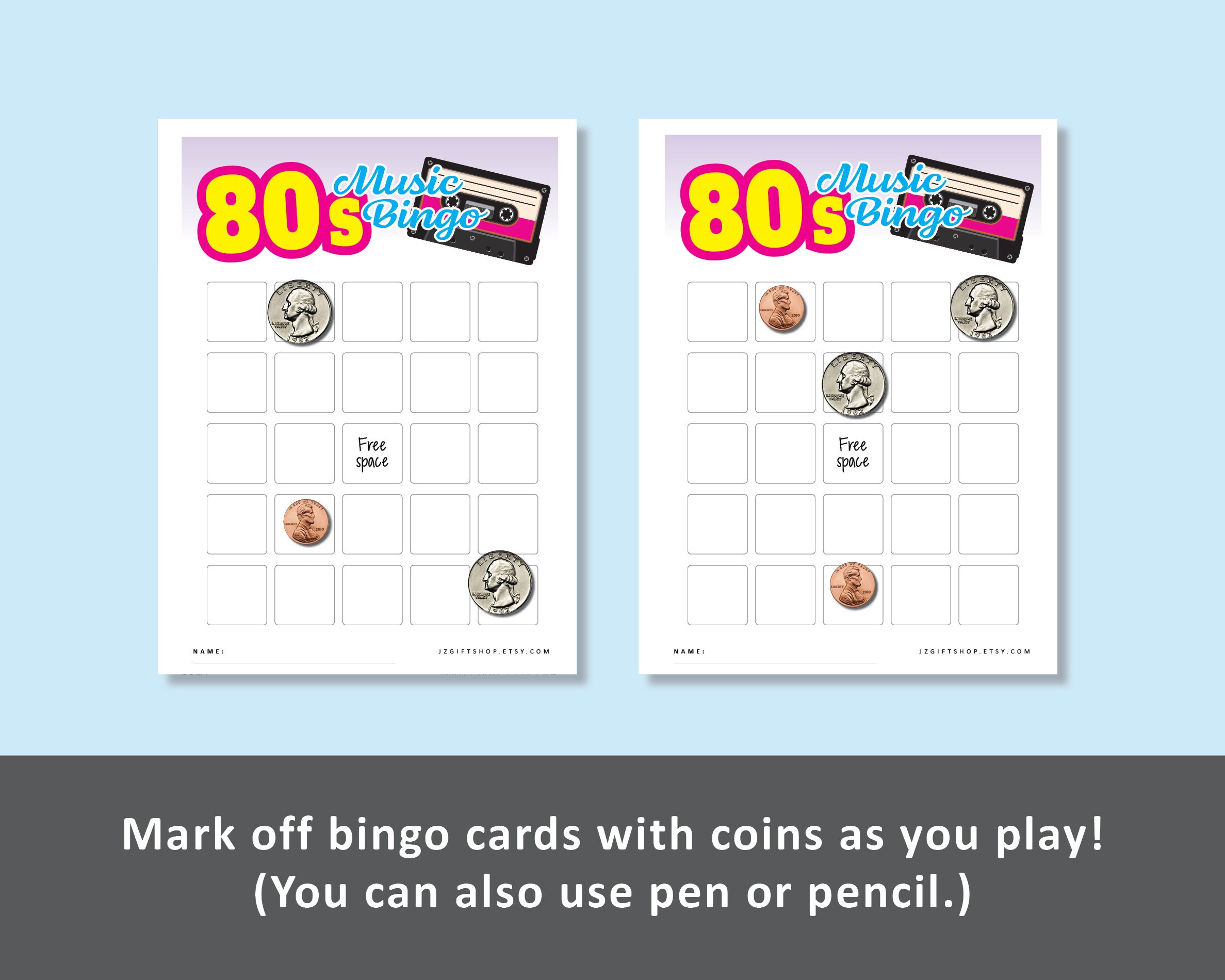 80s Music Bingo Boards, 1980s Printable Game, Instant Download, Party ...