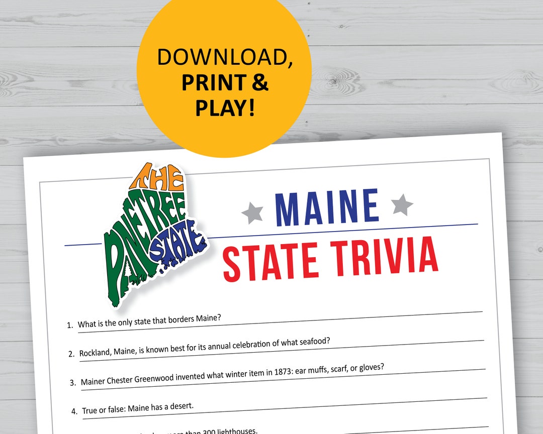 Maine Trivia Game, Printable, U.S. State Instant Download, Family Games ...