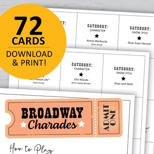 Broadway Charades Game, Musical Theater Printable, Instant Download Fan ...