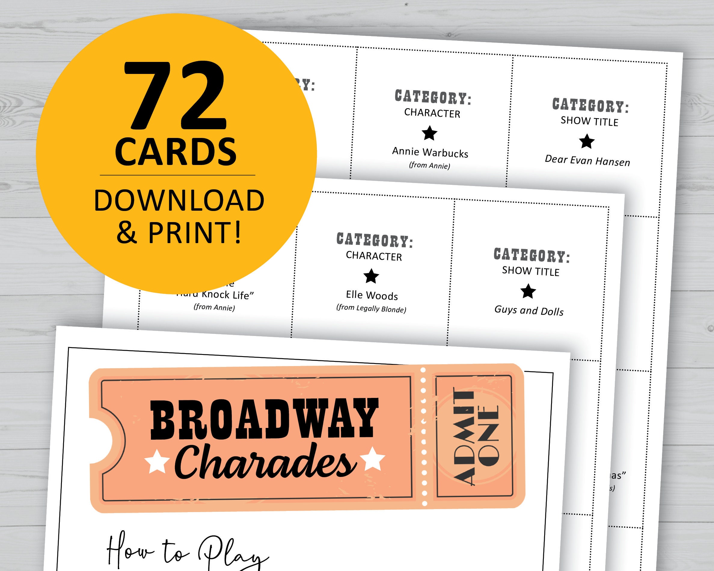 Broadway Charades Game, Musical Theater Printable, Instant Download Fan ...