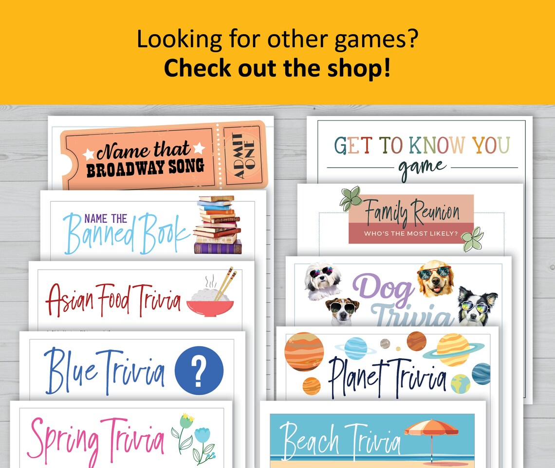 Pie Trivia Game, Dessert Printable, Instant Download, Dinner Party ...