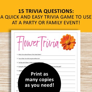 Flower Trivia Game, Nature Printable, Instant Download, Party Games ...