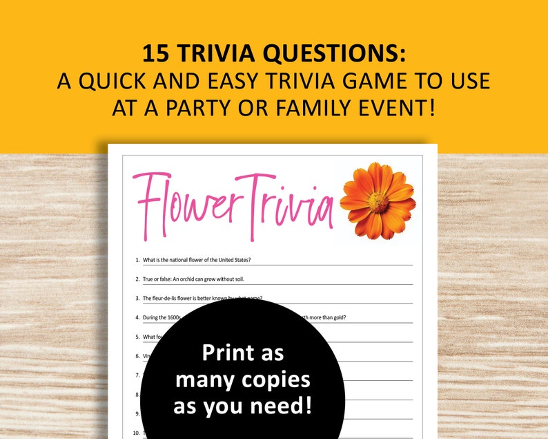 Flower Trivia Game, Nature Printable, Instant Download, Party Games ...