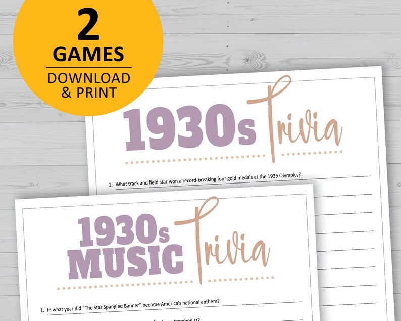 1930s Trivia Game Bundle, 30s History, Music, Pop Culture Printable ...