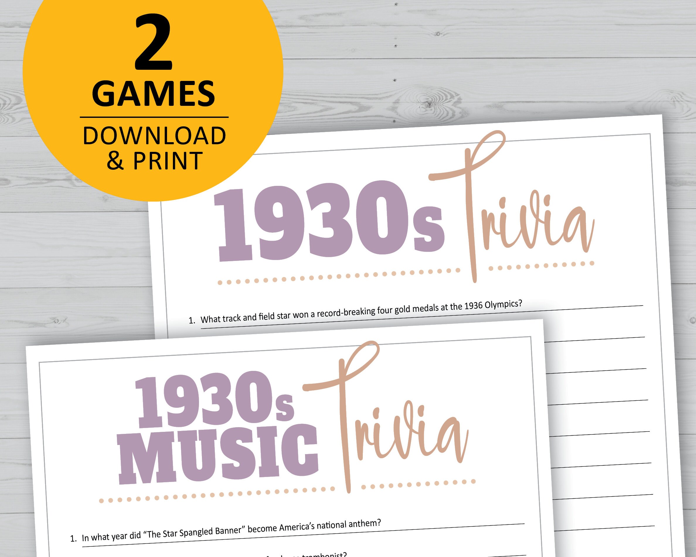 1930s Trivia Game Bundle, 30s History, Music, Pop Culture Printable ...