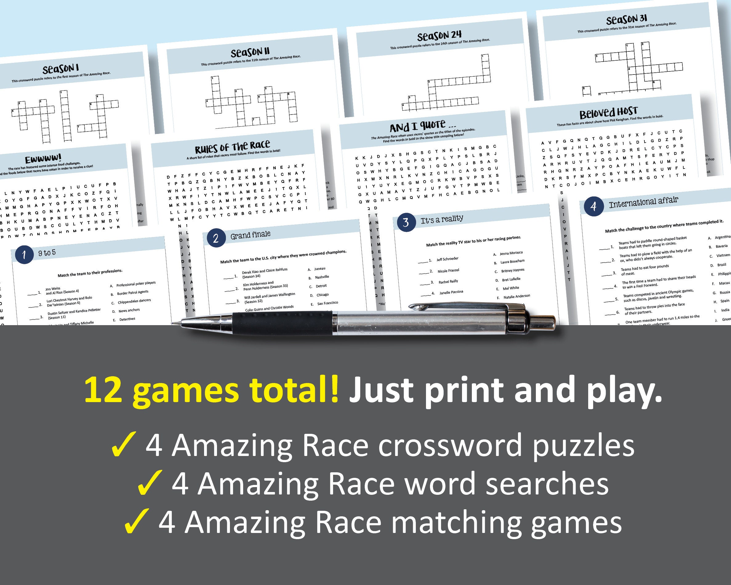 The Amazing Race Game Bundle, TV Show Puzzle Printable, Watch Party ...