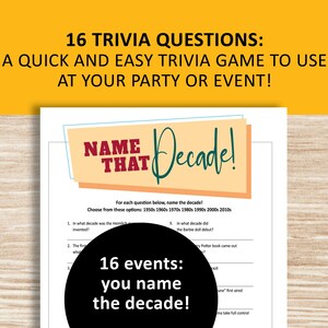 Name That Decade Trivia Game, History, Pop Culture Printable Games ...