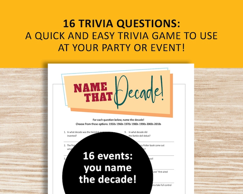 Name That Decade Trivia Game, History, Pop Culture Printable Games ...