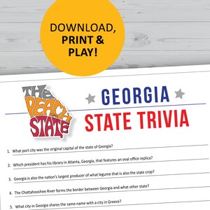 Georgia Trivia Game, Printable, U.S. State Instant Download, Family ...