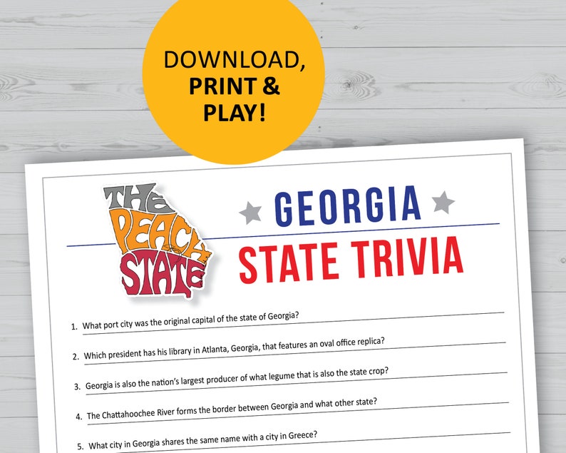 Georgia Trivia Game, Printable, U.S. State Instant Download, Family ...
