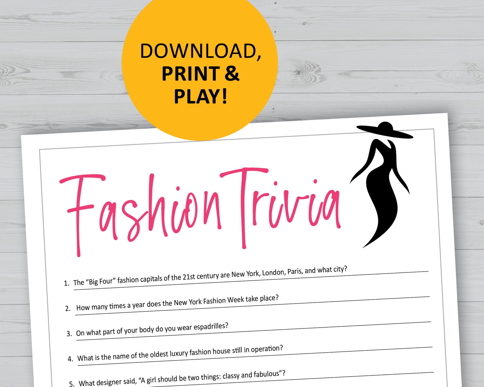 Fashion Trivia Game, Designers Printable, Instant Download, Party Games ...