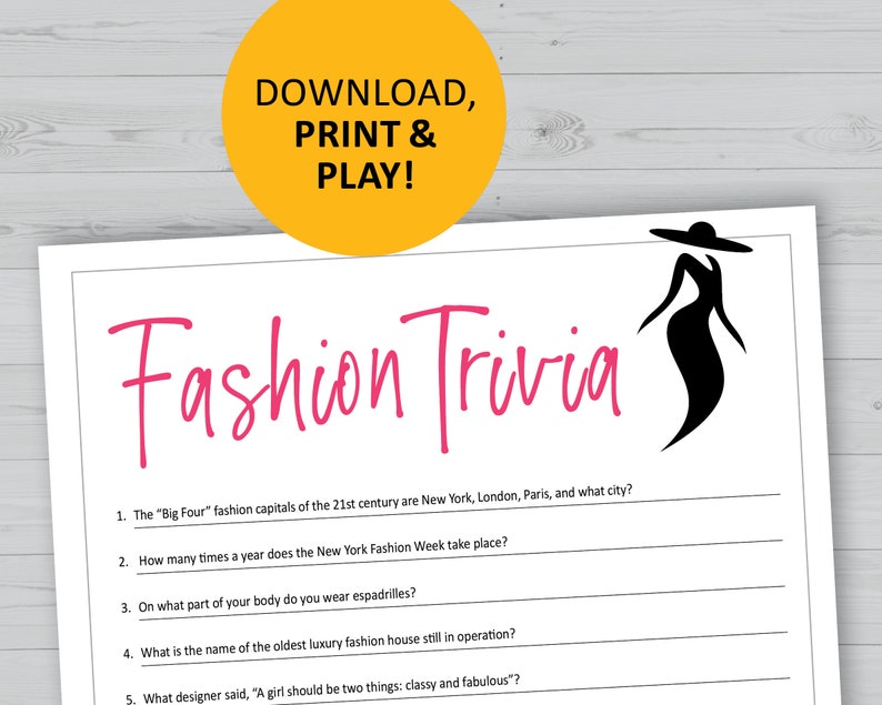 Fashion Trivia Game, Designers Printable, Instant Download, Party Games ...