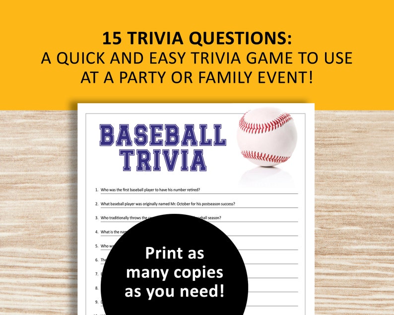 Baseball Trivia Game, Sports Printable, Instant Download, Party ...