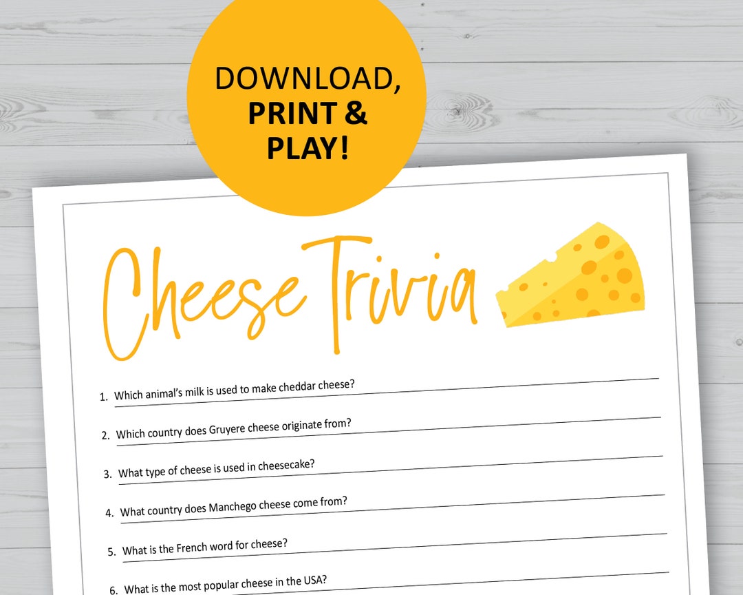 Cheese Trivia Game, Printable, Instant Download, Party Games, Questions ...