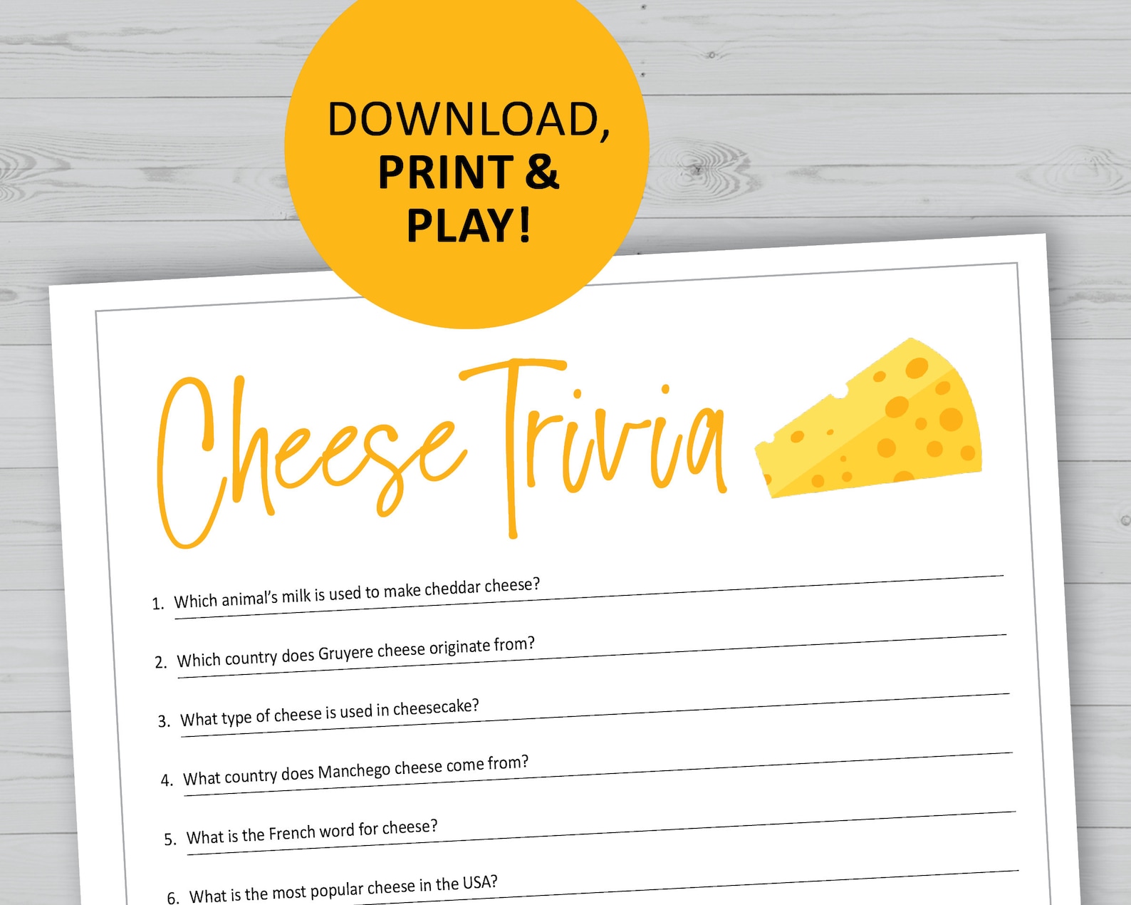 Cheese Trivia Game, Printable, Instant Download, Party Games, Questions ...
