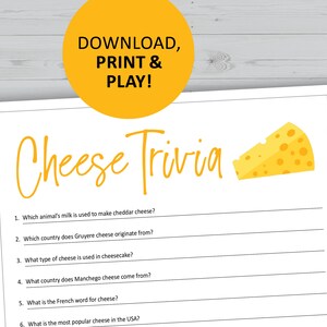 Cheese Trivia Game, Printable, Instant Download, Party Games, Questions ...