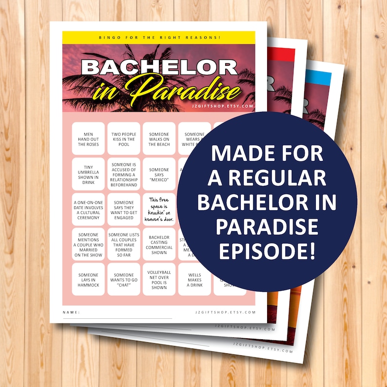 Bachelor in Paradise Bingo Boards, Tv Show Printable Bingo Card Game ...