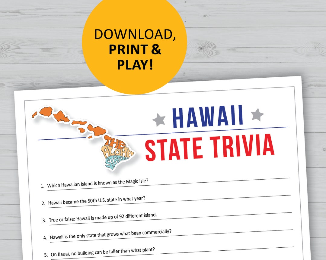 Hawaii Trivia Game, Printable, U.S. State Instant Download, Family ...