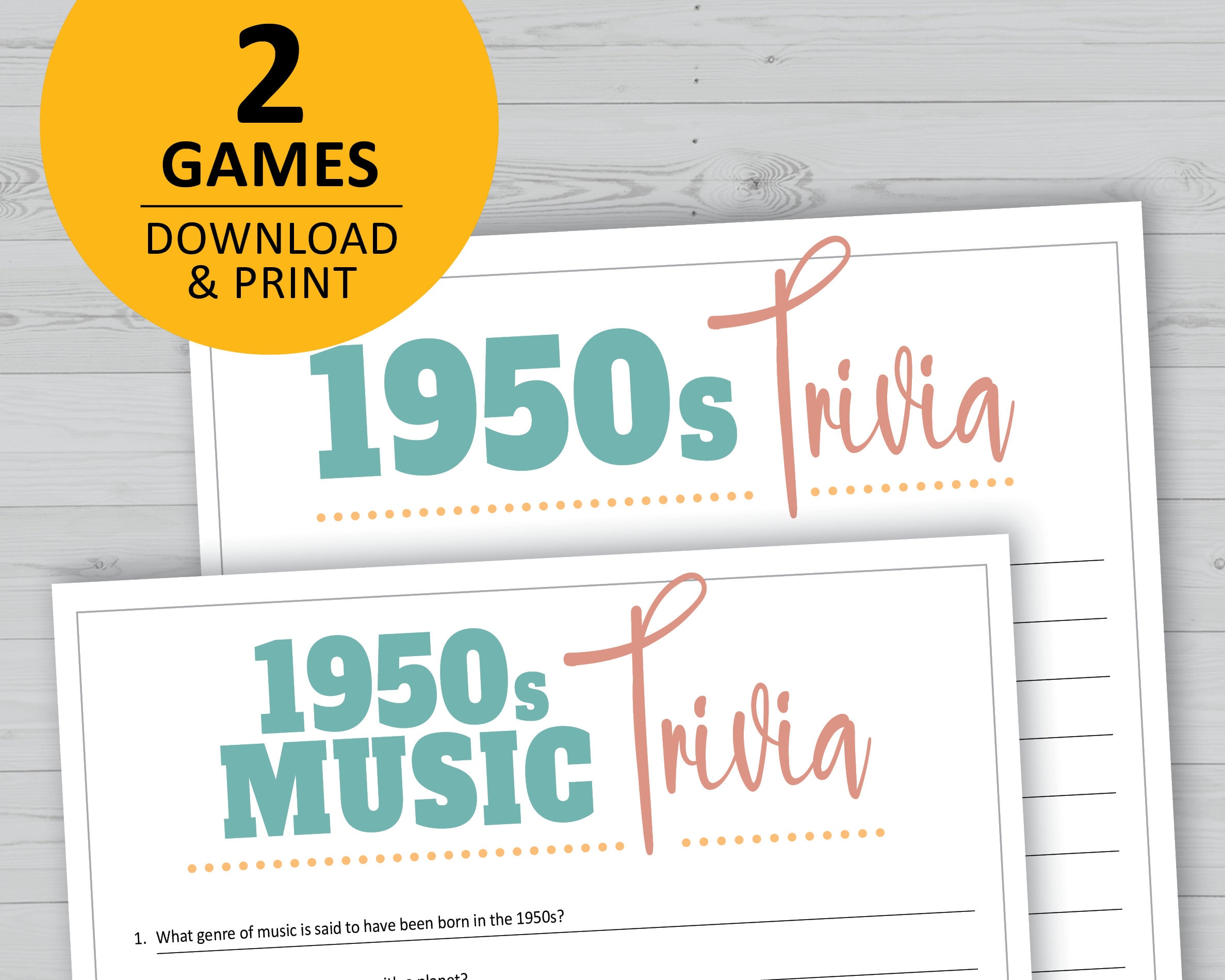 1950s Trivia Game Bundle, 50s History, Music, Pop Culture Printable ...
