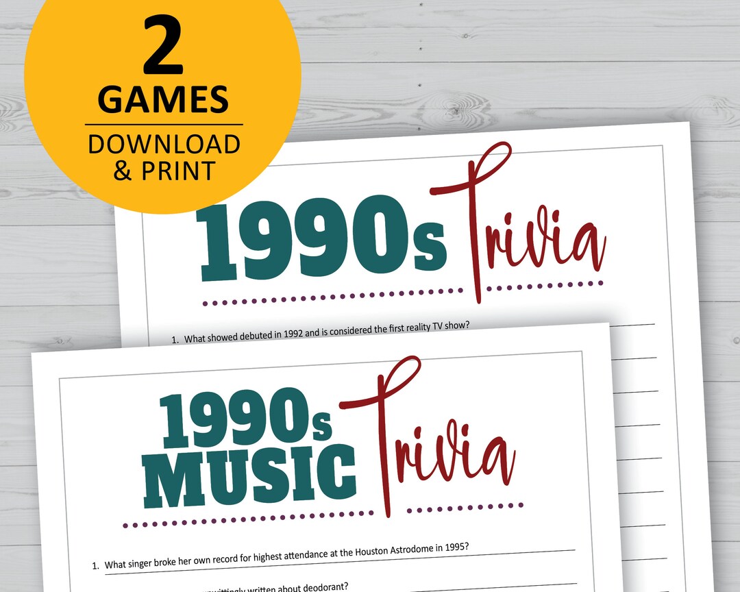 1990s Trivia Game Bundle, 90s History, Music, Pop Culture Printable ...