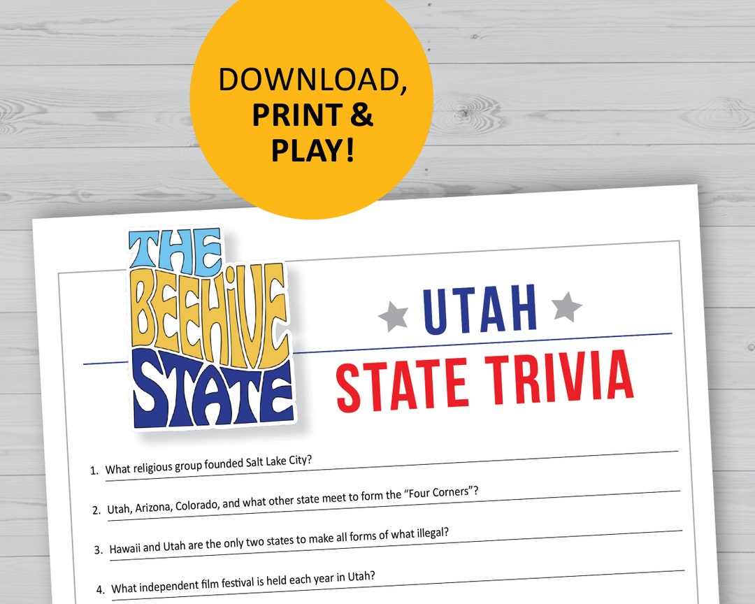 Utah Trivia Game, Printable, U.S. State Instant Download, Family Games ...
