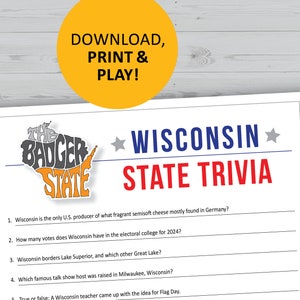 Wisconsin Trivia Game, Printable, U.S. State Instant Download, Family ...
