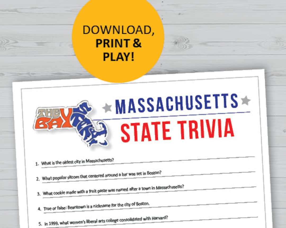 Massachusetts Trivia Game, Printable, U.S. State Instant Download ...