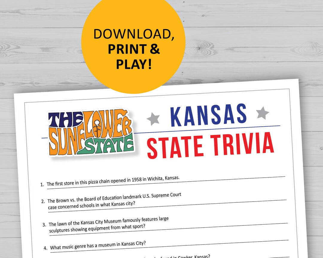 Kansas Trivia Game, Printable, U.S. State Instant Download, Family ...