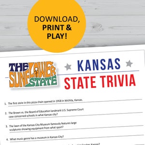 Kansas Trivia Game, Printable, U.S. State Instant Download, Family ...
