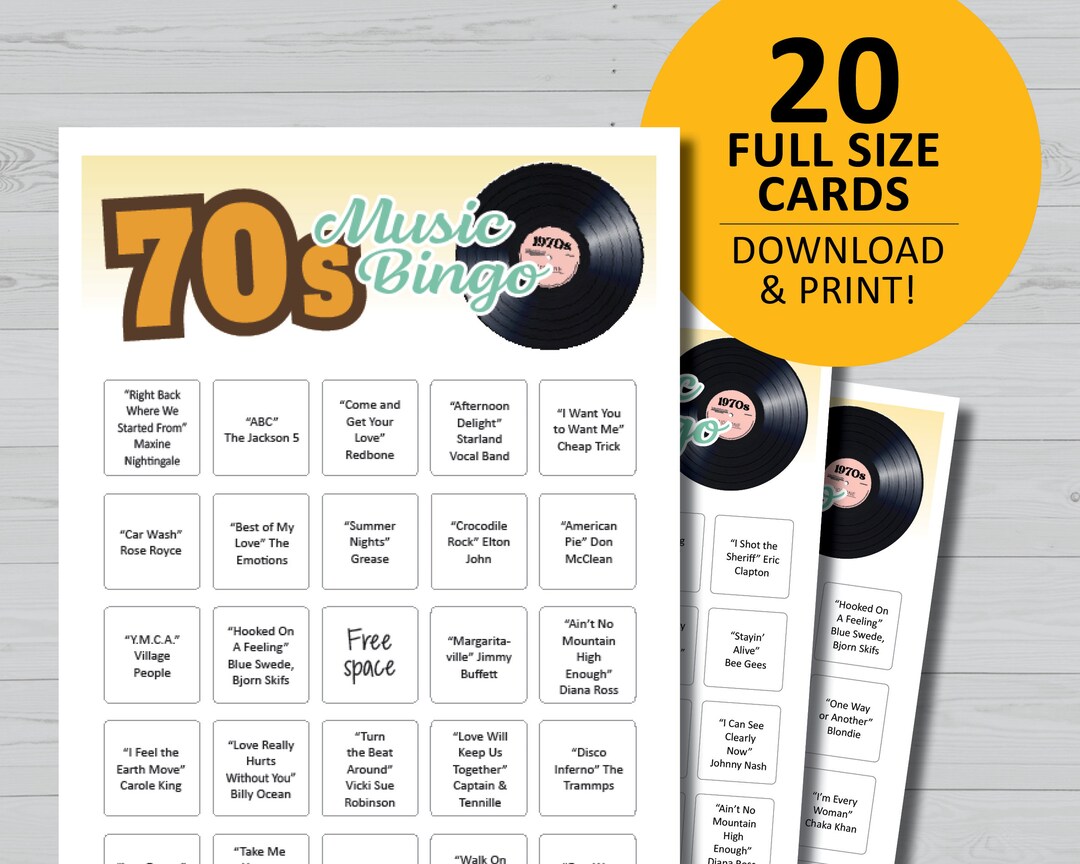 1970s Music Bingo Boards 70s Printable Game Instant - Etsy