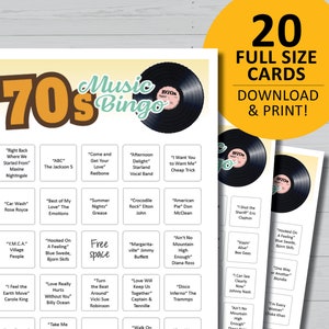 1970s Music Bingo Boards 70s Printable Game Instant - Etsy
